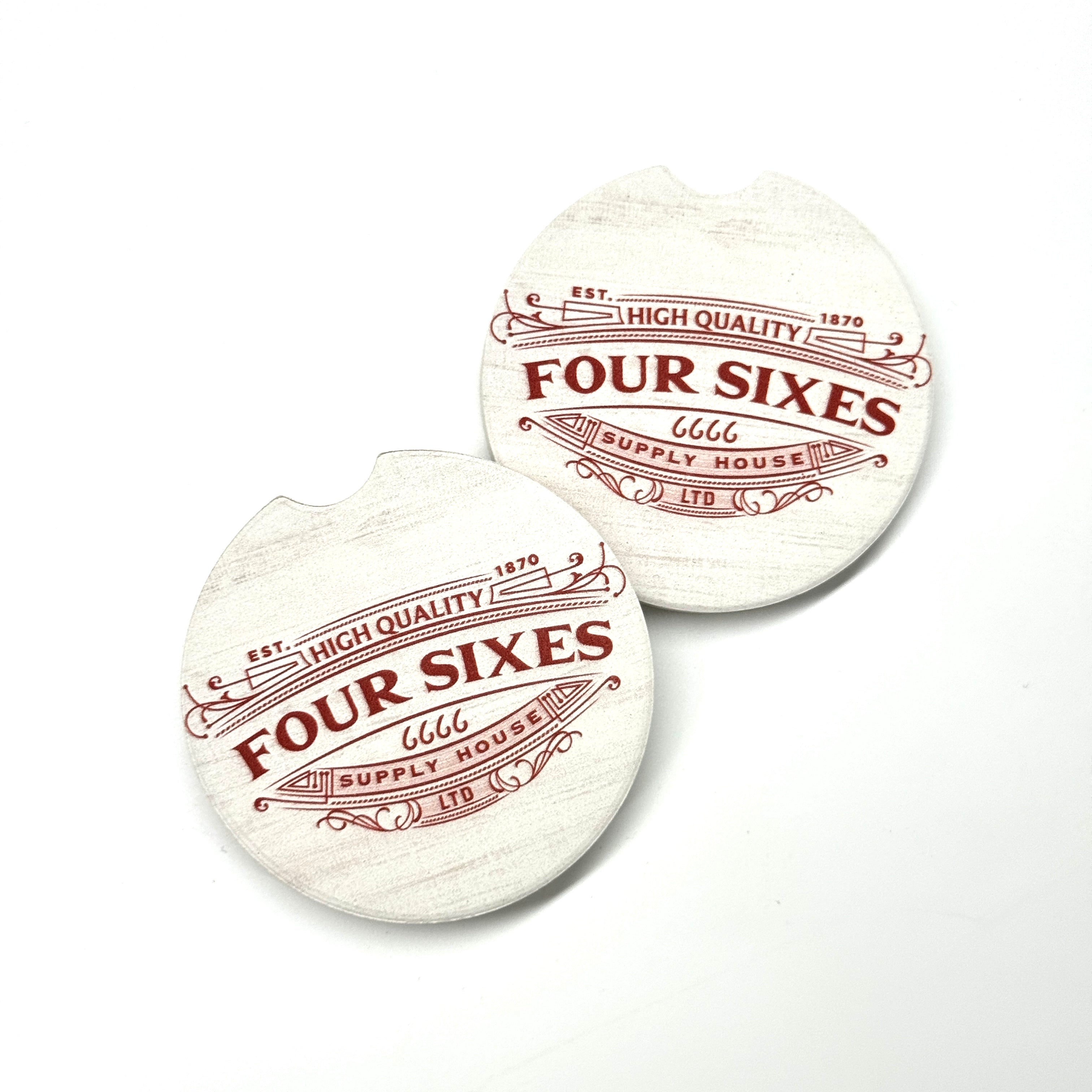 White Four Sixes Supply House Logo Car Coaster- Set of 2 – Shop 6666 Ranch