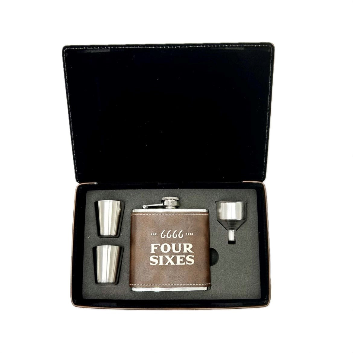 Four Sixes Leather Flask Set with Case – Shop 6666 Ranch